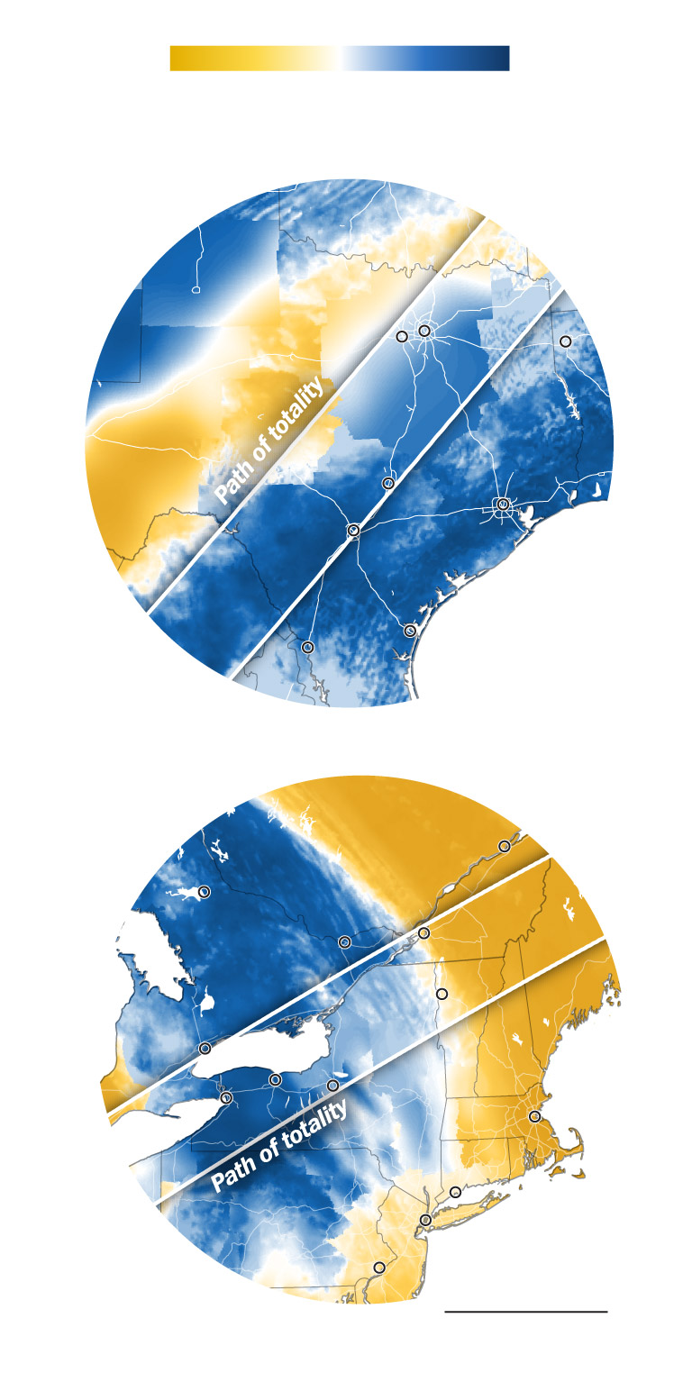 Latest cloud cover forecasts for skies during the solar eclipse - The ...